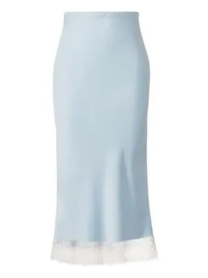 Faithfull The Brand Cydney Lace-trimmed Satin Midi Skirt In Vintage - Blue