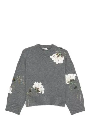 Simkhai Floral Embroidered Round Neck Sweater - Grey