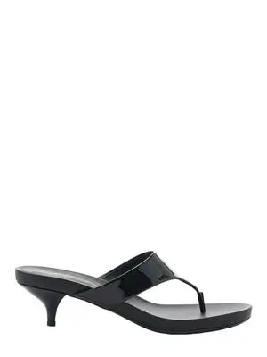 Prada Patent Leather Thong Sandals With Kitten Heel - Black