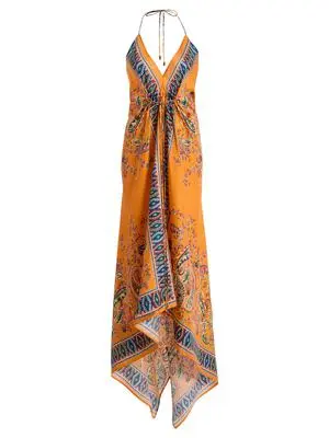 Etro Floral Paisley Silk Maxi Halter Dress Print