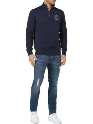 BILLIONAIRE Logo-embroidered Half-zip Sweater - Blue