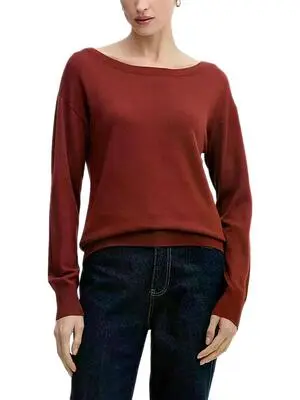 Sisley Boat Neck Long Sleeve Sweater - Brown