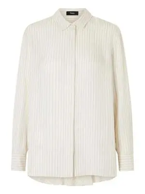 Theory Hi Lo Flou Striped Satin Shirt - Neutrals