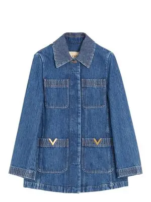 Valentino Garavani V Hardware Embroidered Denim Jacket - Blue