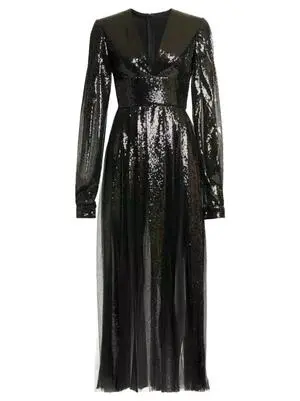 Elie Saab Sequined V-neck Midi Dress - Black