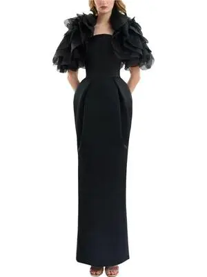 GEMY MAALOUF Strapless Ruffled Maxi Dress - Black