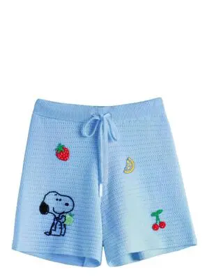 Chinti & Parker Snoopy Crochet Embroidered Cotton Shorts - Blue