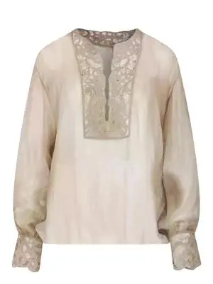 Ermanno Scervino Relaxed-fit Blouse With Lace Detailing - Neutrals