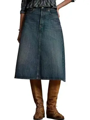 Ralph Lauren Denim A-line Midi Skirt - Blue