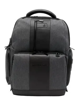 PIQUADRO Leather Panel Zip-up Backpack - Grey