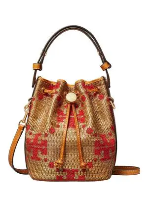 Tory Burch T Monogram Straw Mini Bucket Bag - Neutrals