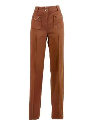 Elisabetta Franchi Chain-detail Cotton Trousers - Brown