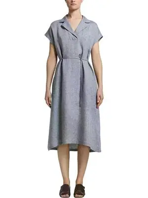 Peserico V-neck Midi Dress With Tie Waist - Blue