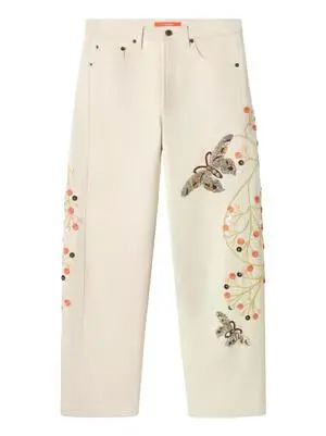 La DoubleJ Embroidered Barrel Leg Jeans - Neutrals