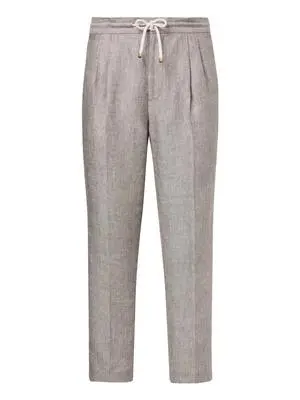 Brunello Cucinelli Tapered Hemp And Linen Trousers - Grey