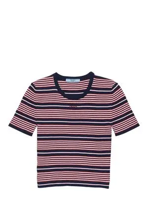 Prada Striped Cotton Blend T-shirt - Blue