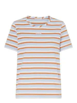 Marni Striped Cotton-jersey T-shirt With Appliqué Logo - Blue