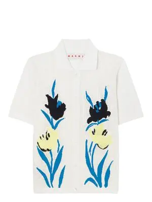 Marni Embroidered Open-knit Cotton Polo Shirt - Multi