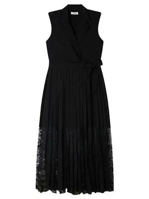 Sandro Sleeveless Collared Lace-embroidered Woven Maxi Dress - Black