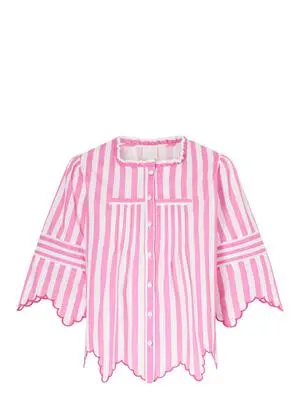 Loretta Caponi Matilde Shirred Striped Cotton Shirt - Pink