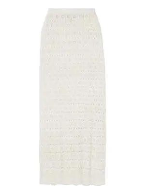 Calle Del Mar Crochet Midi Skirt With Fringe Hem - Neutrals