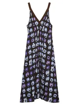 Prada Floral Print Marocain V-neck Sleeveless Dress - Violet