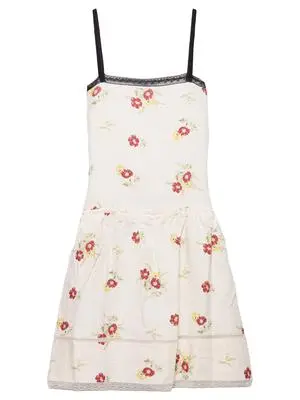 Prada Prada Embroidered Linen Mini Dress Ruby Red