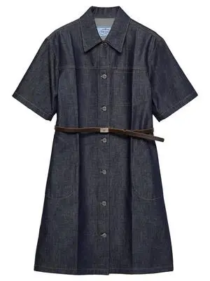 Prada Prada Belted Denim Shirt Dress Navy
