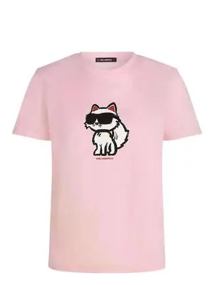 Karl Lagerfeld Ikon Choupette Cotton T-shirt - Pink
