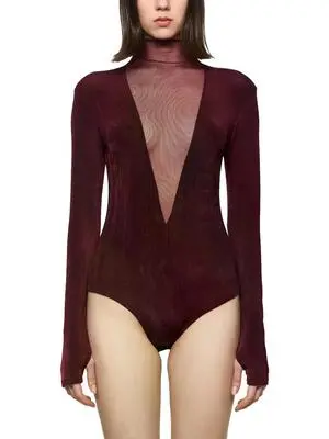 ATU BODY COUTURE Long Sleeve Crushed Effect Bodysuit - Red