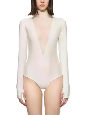 ATU BODY COUTURE Long Sleeve Mesh Panelled High Neck Bodysuit - Neutrals