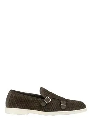 DOUCAL'S Woven Texture Double Buckle Loafers - Brown