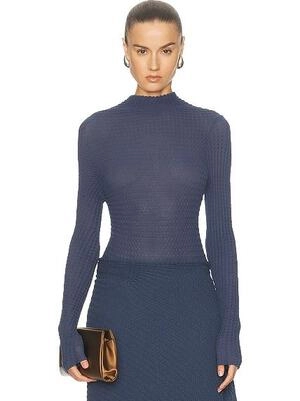 Victoria Beckham Textured Mockneck Long Sleeve Top - Eclipse