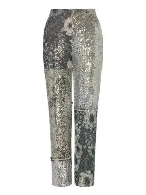 MAISON MARGIELA Sequin-embellishment Floral-details Trousers - Silver