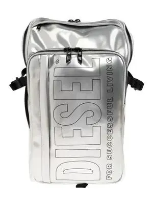 DIESEL® Logo-print Metallic-effect Backpack - Silver