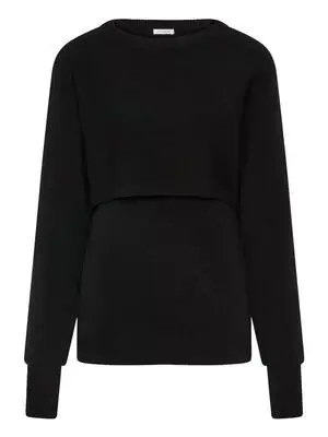ST. AGNI Layered Design Crew Neck Sweater - Black