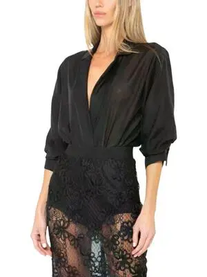 JBQ Marceline Notched-collar Wrap Bodysuit - Black