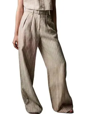 HEVRON Striped Pleated Trousers - Neutrals