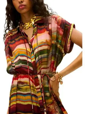 Carolina K Valerie Marble-print Belted Dress - Red