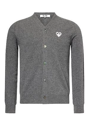 Play Comme Des Garcon Comme Des Garcons Play Embroidered Heart Brushed Wool Knit Cardigan Med Gray