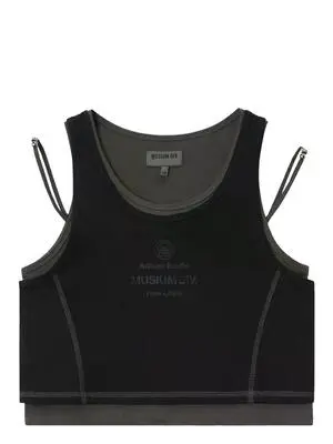 MUSIUM DIV. Layered Logo Print Cropped Top - Black