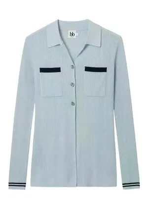 B+AB Ribbed Knit Button-up Cardigan - Blue