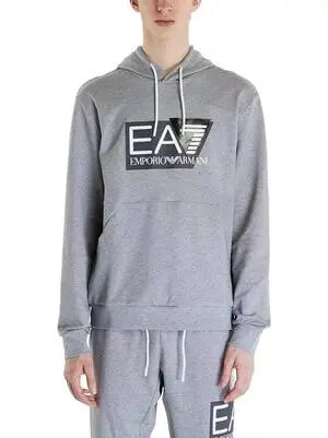 EA7 Logo Print Drawstring Hoodie - Grey