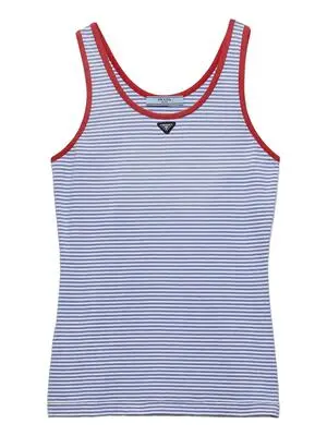 Prada Striped Cotton Jersey Tank Top With Enamelled Logo - Periwinkle/red