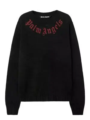 Palm Angels Logo-embroidered Crew Neck Sweater - Black