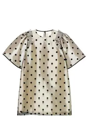 PARLOR Polka-dot Puff Sleeve Mini Dress - Neutrals