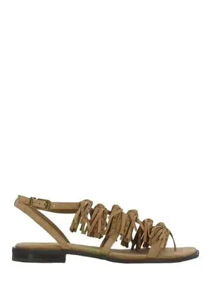 Ash Suede Fringe Flat Sandals - Neutrals
