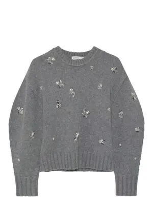 Simkhai Crystal Embellished Floral Motif Sweater - Grey