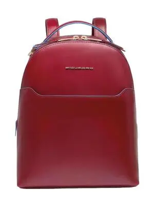 PIQUADRO Logo Plaque Leather Backpack - Red