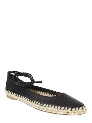 Max Mara Nappa Leather Ballet Flats With Whipstitch Trim And Braided Ankle Tie - Black
